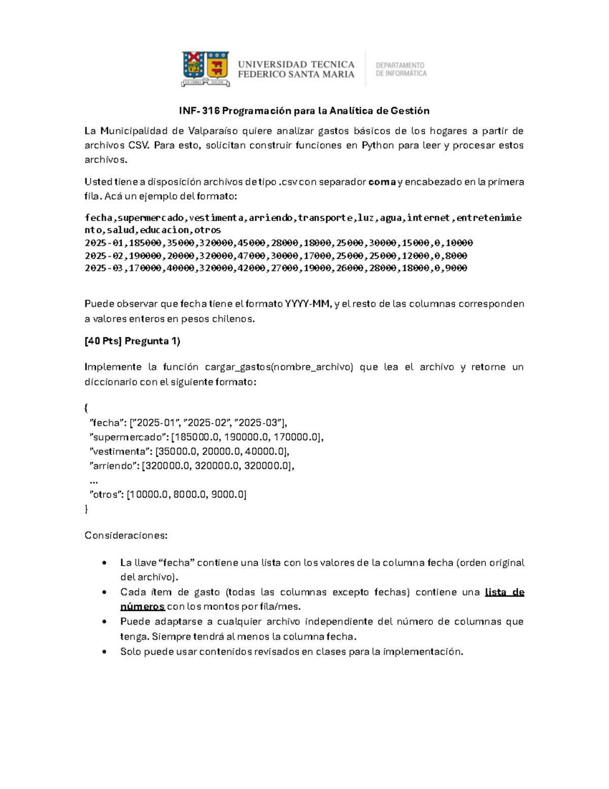 Control 3 CC: Funciones en Python para Análisis de Gastos CSV - Studocu