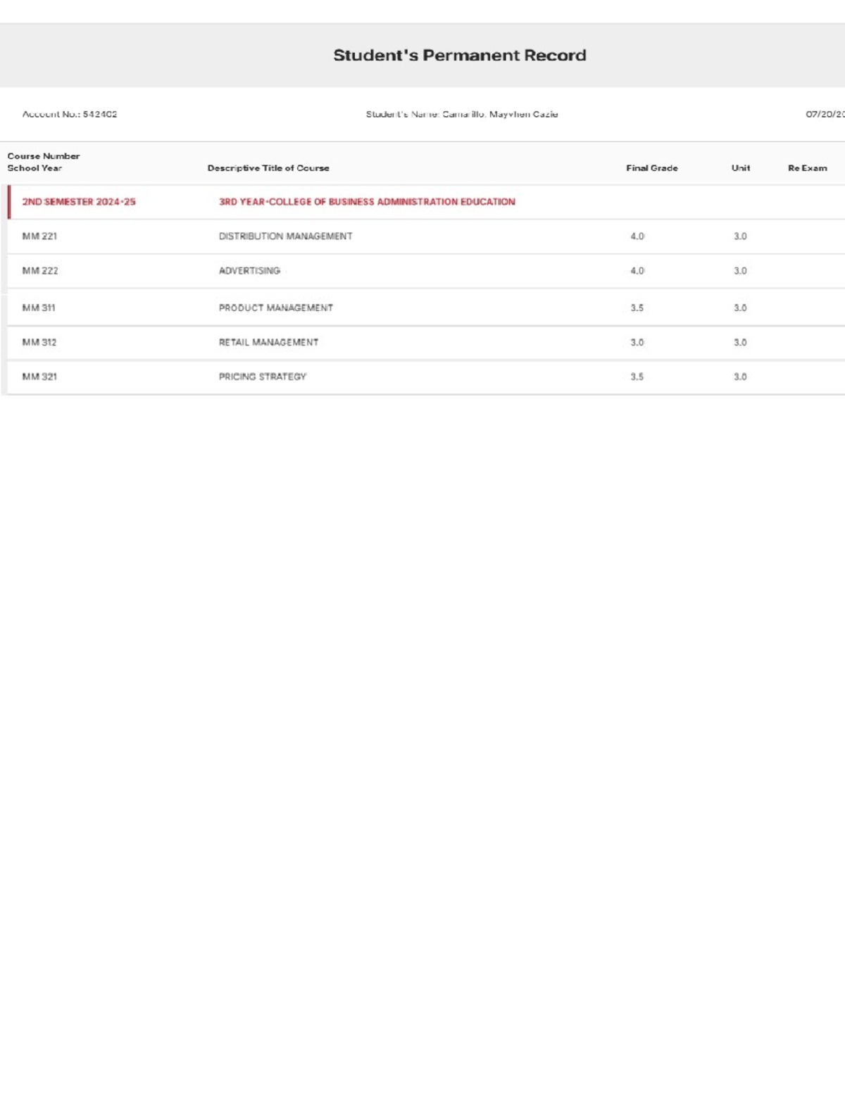 Final Grade Report for MM 221, MM 311, MM 312, MM 321 - Studocu