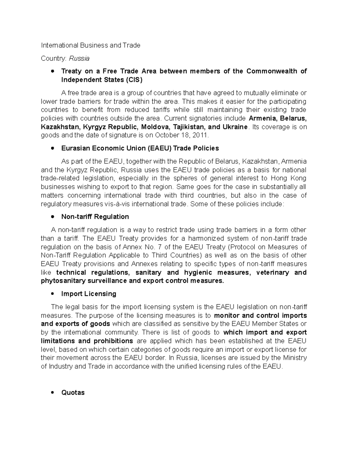 BACC 8 international trade policies - International Business and Trade ...