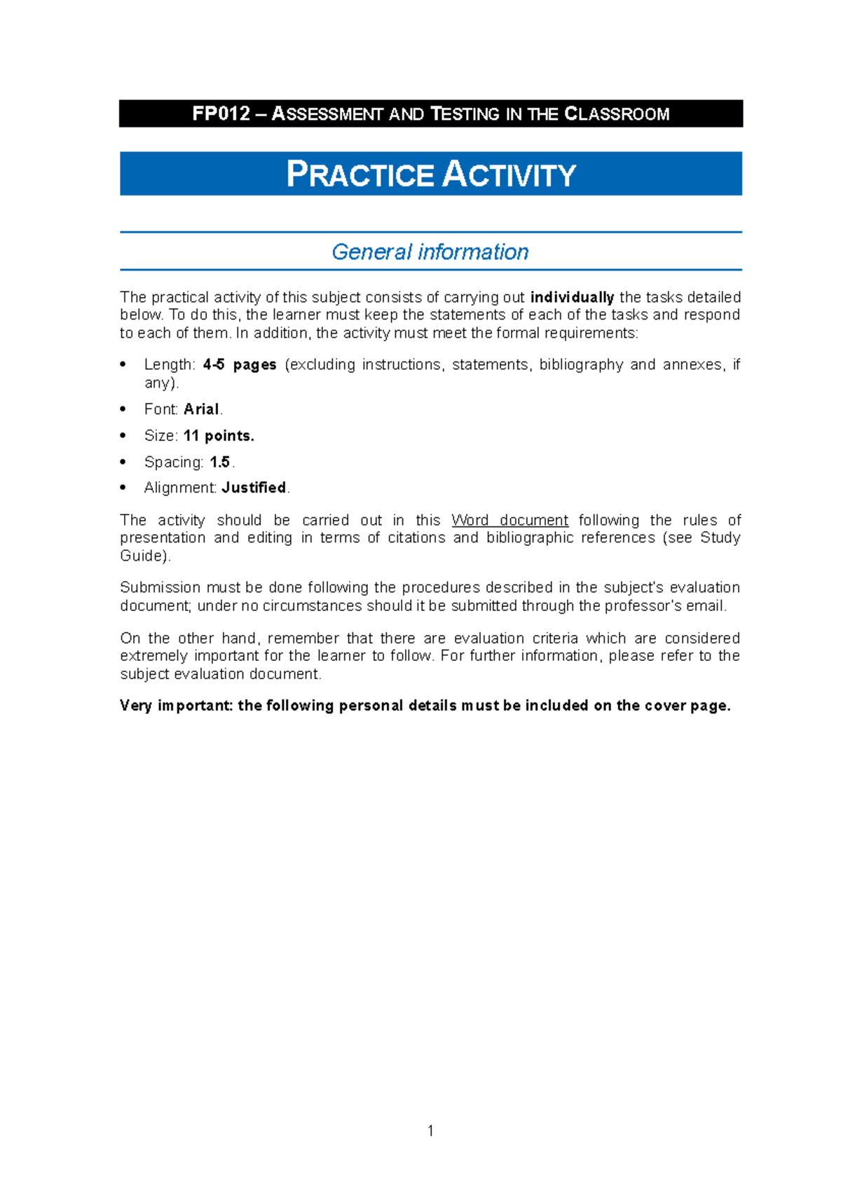 FP012-CP-CO-Eng v0r1 - Practical Activity Assessment Guide - Studocu