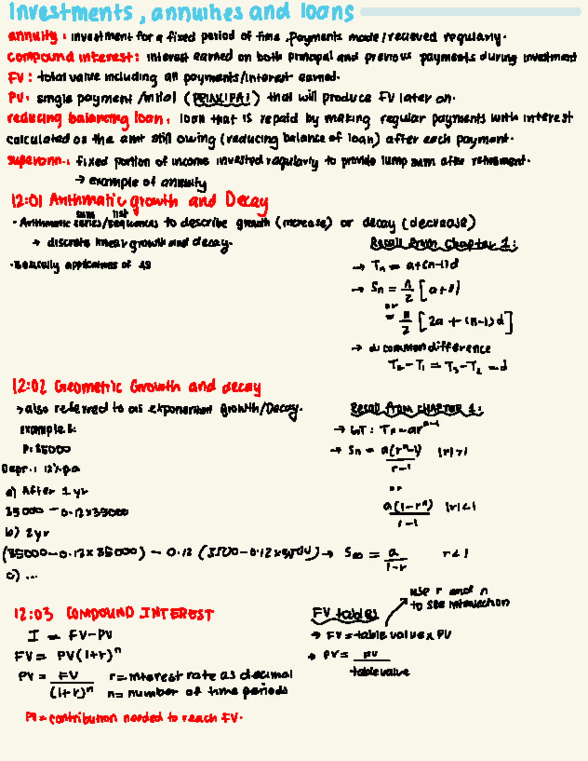 Mathematics Notes: Investments, Annuities, and Loans (MATH 101) - Studocu