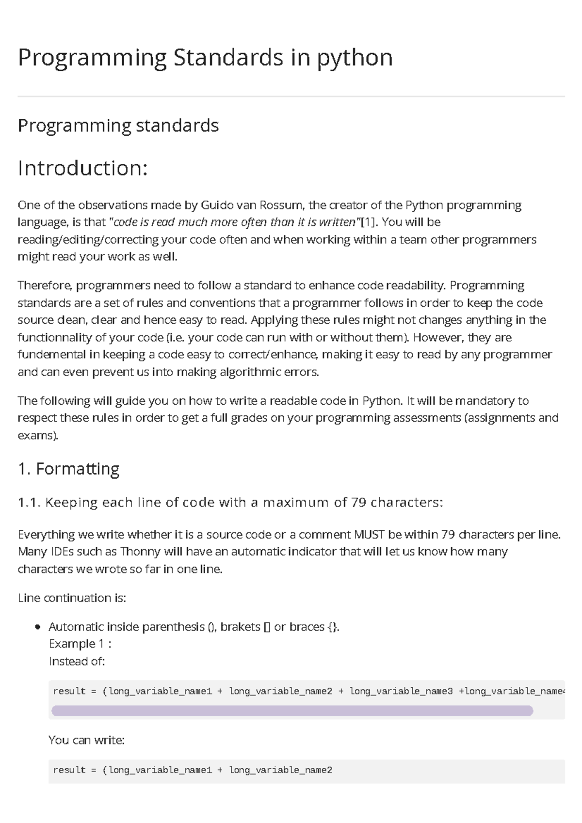 Python Programming Standards: Enhancing Code Readability - Studocu