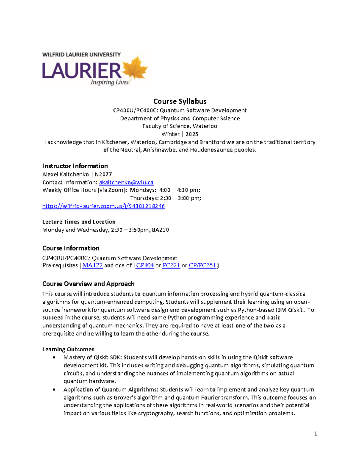 CP400U Quantum Software Development Syllabus - Winter 2025 - Studocu