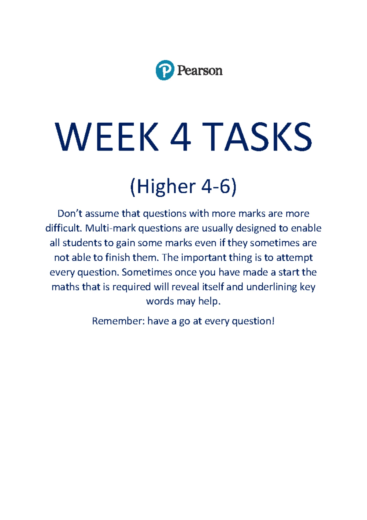 Higher 4-6 Week 1 Maths Tasks and Questions (Qs & Ms-3) - Studocu