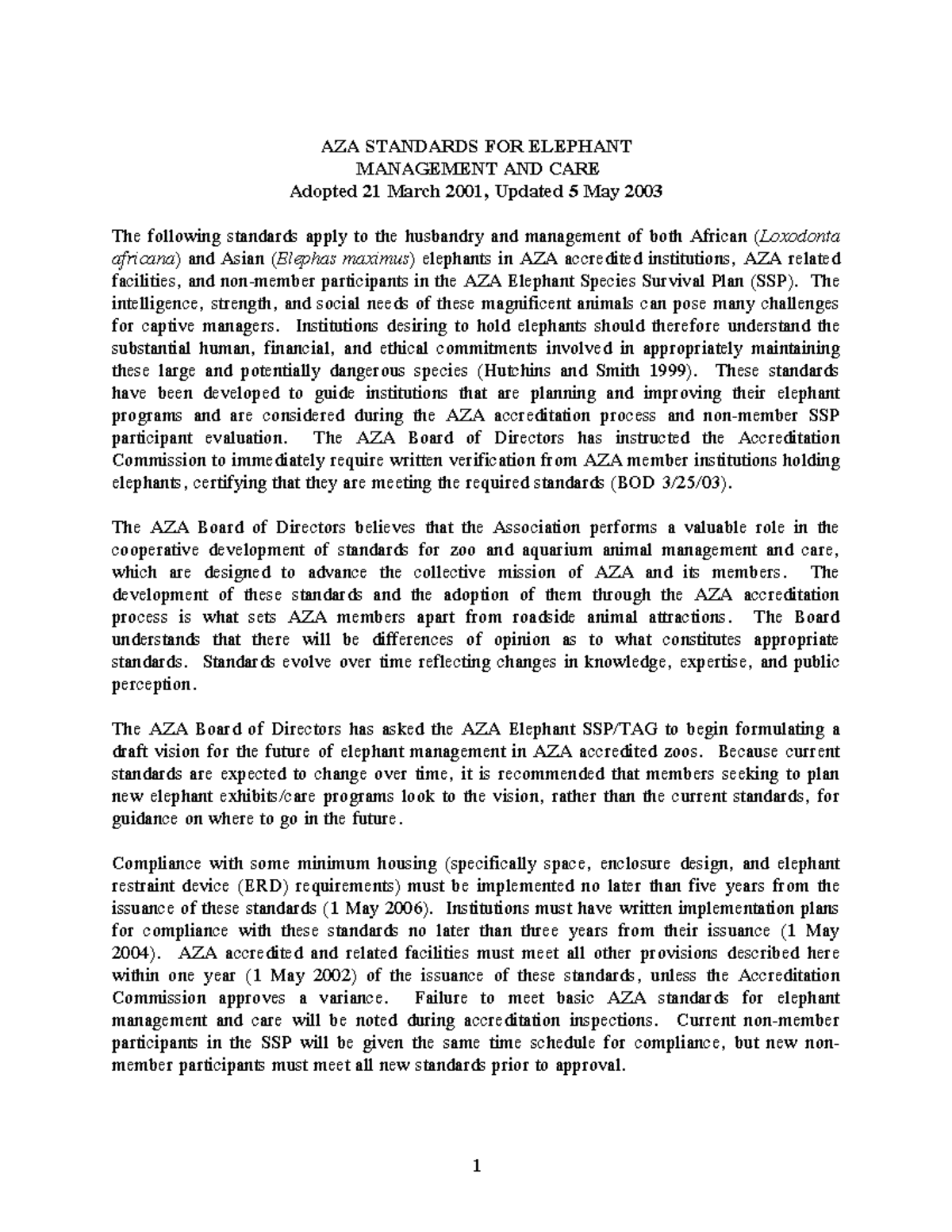 AZA Elephant Management & Care Standards: 2023 Updated Guidelines - Studocu