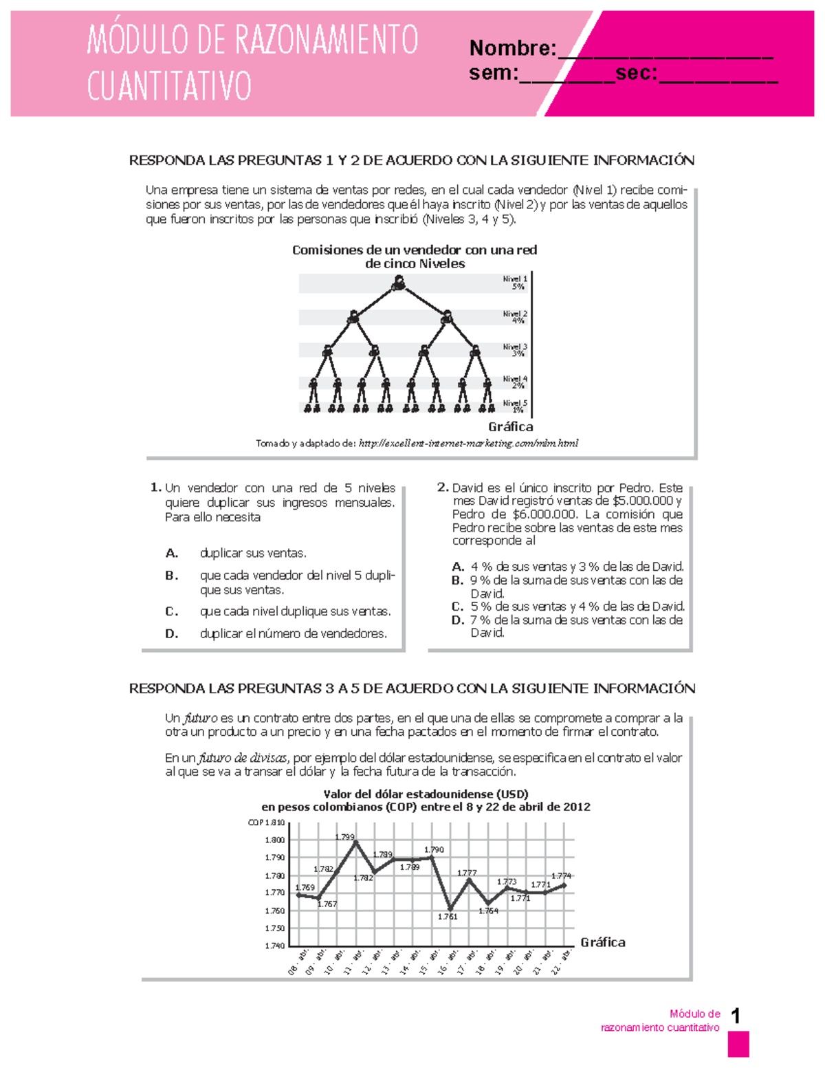 Taller 1 de Razonamiento Cuantitativo 2019 - Ejercicios y Respuestas ...
