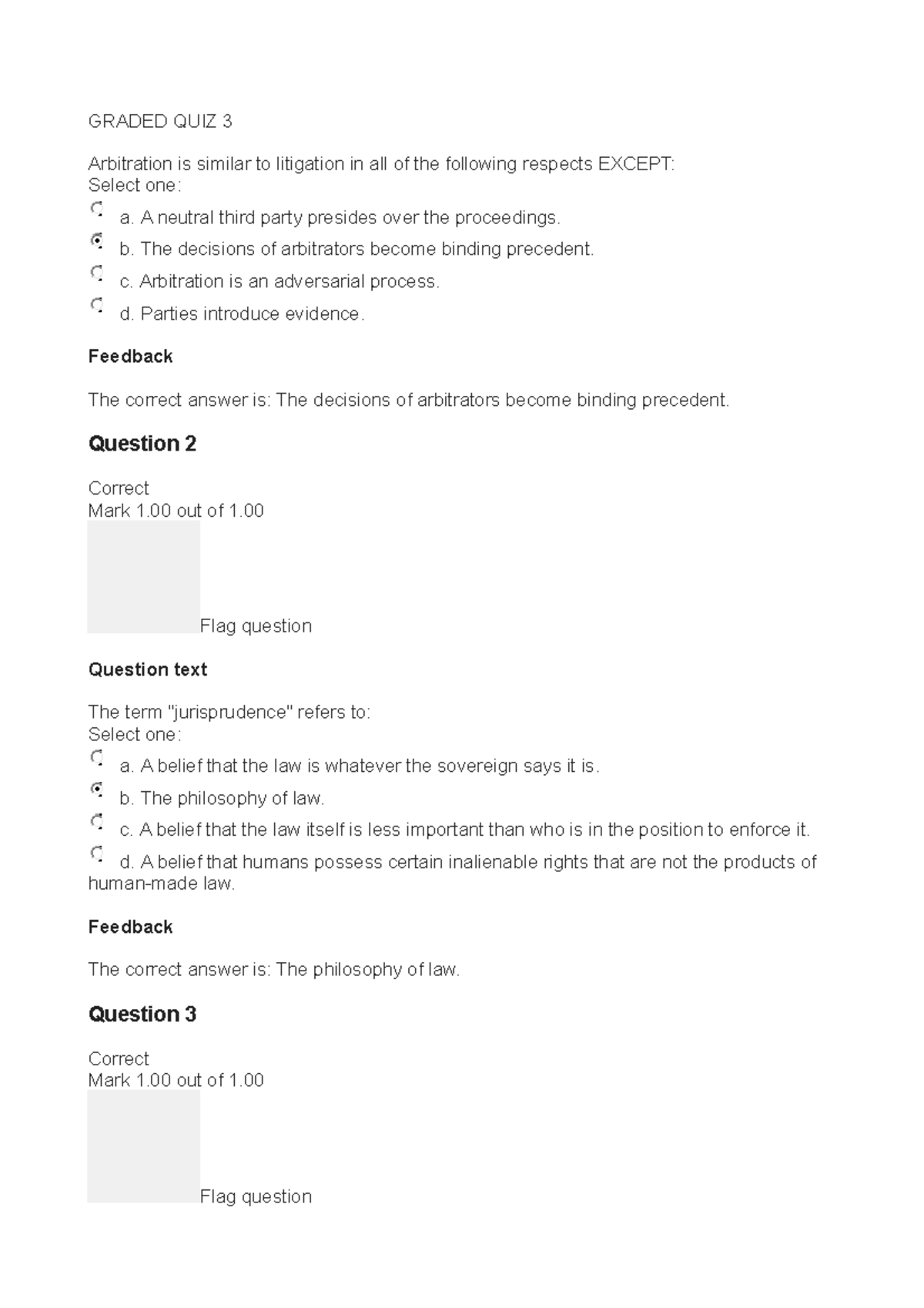 Graded AND Final QUIZ Business LAW - GRADED QUIZ 3 Arbitration is ...
