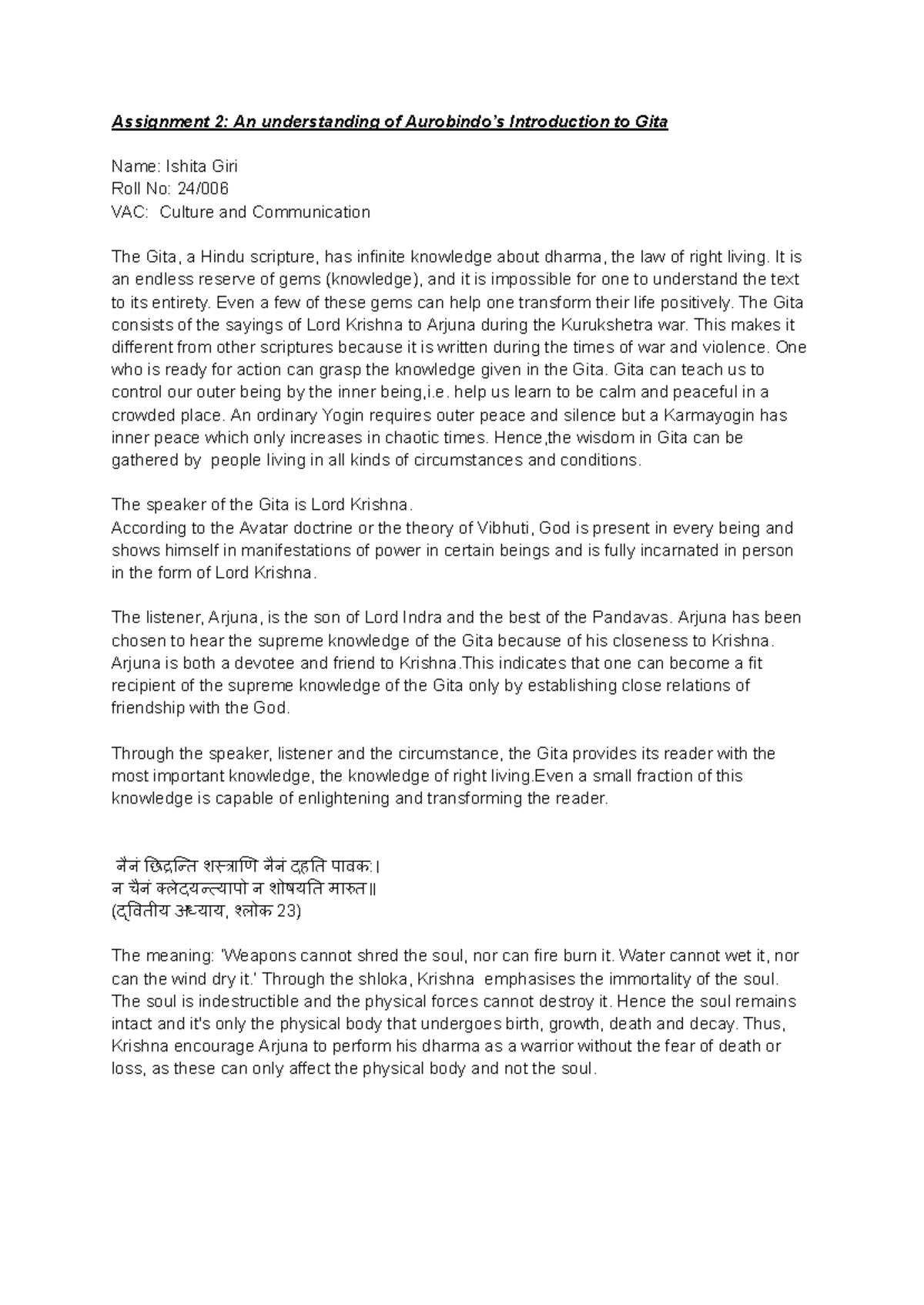 Culture AND Communication - Assignment 2: An understanding of Aurobindo ...