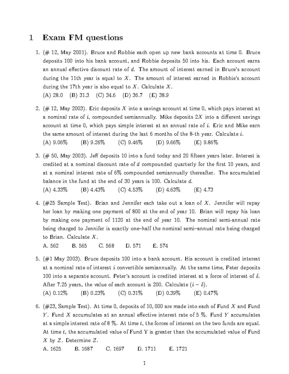 FM Questions - 1 Exam FM questions (# 12, May 2001). Bruce and Robbie ...