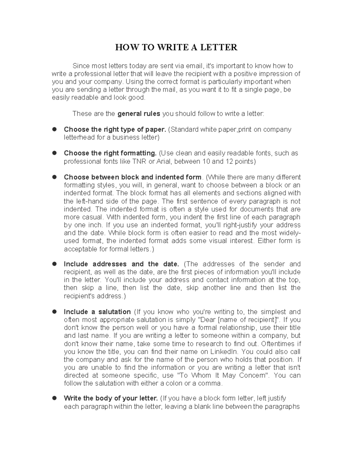 How to Write a Letter: General Rules & Formats Guide - Studocu