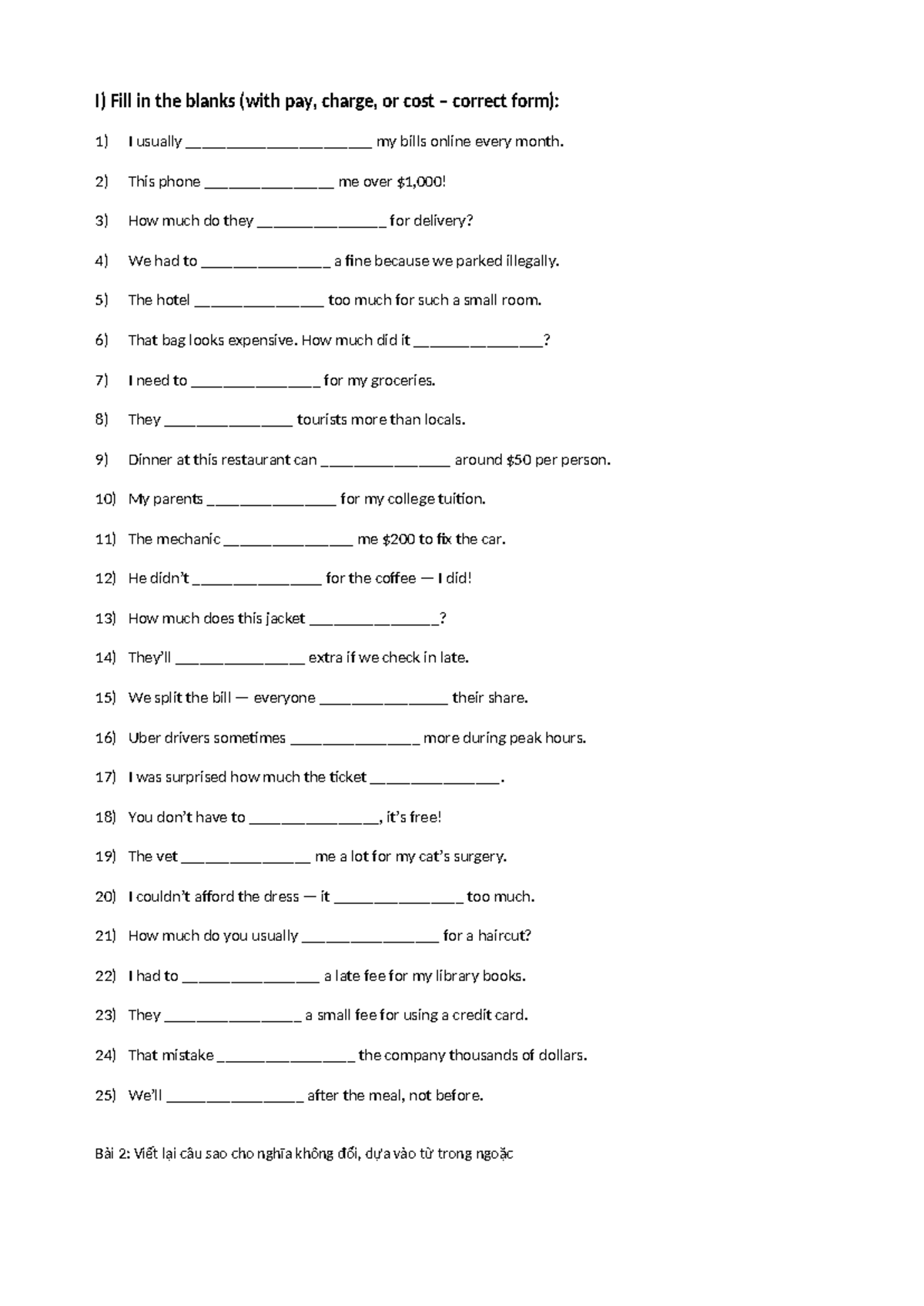Exercise Pre4 - Prepare 4: Fill in the Blanks and Rewrite Sentences ...