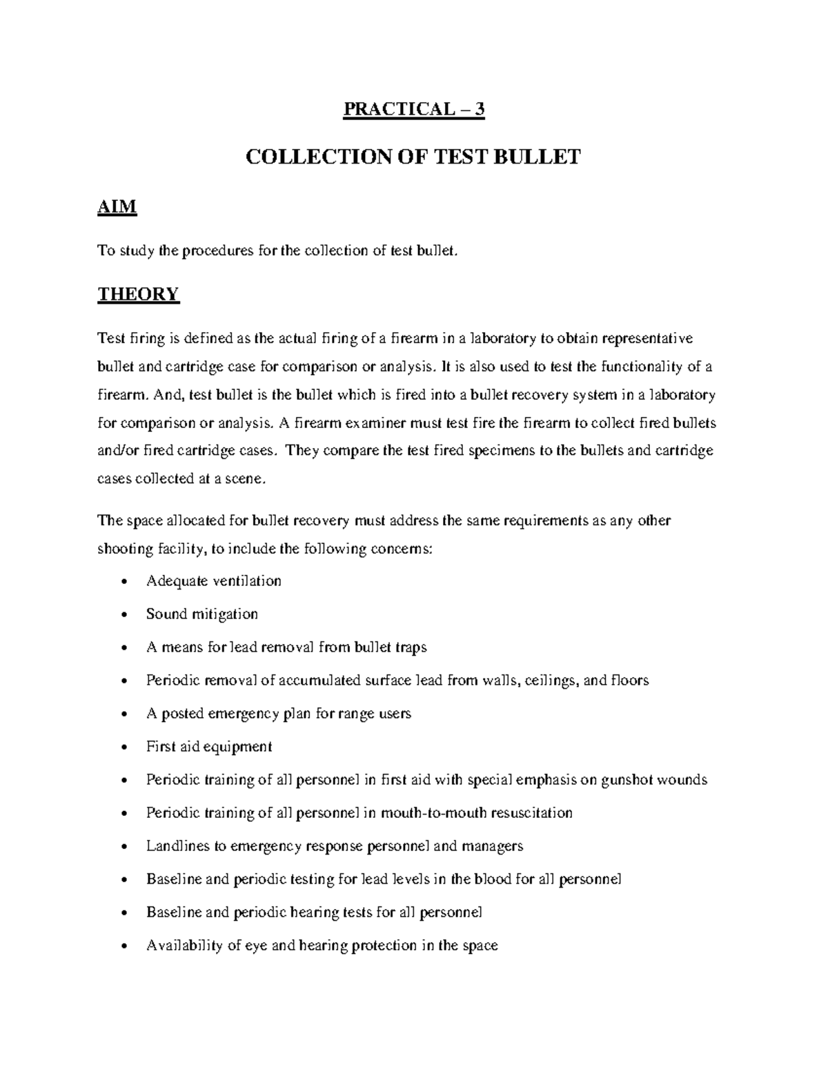 Practical Study on Test Bullet Collection Procedures - Studocu