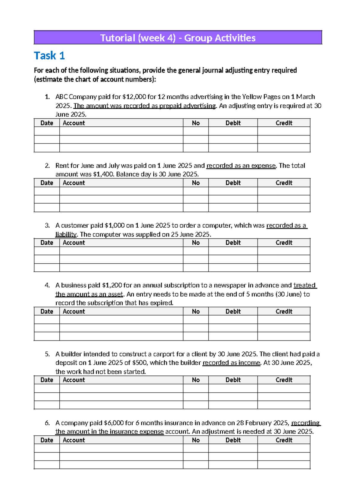 Group Activities Adjusting Entries & Financial Statements - Tutorial Wk ...