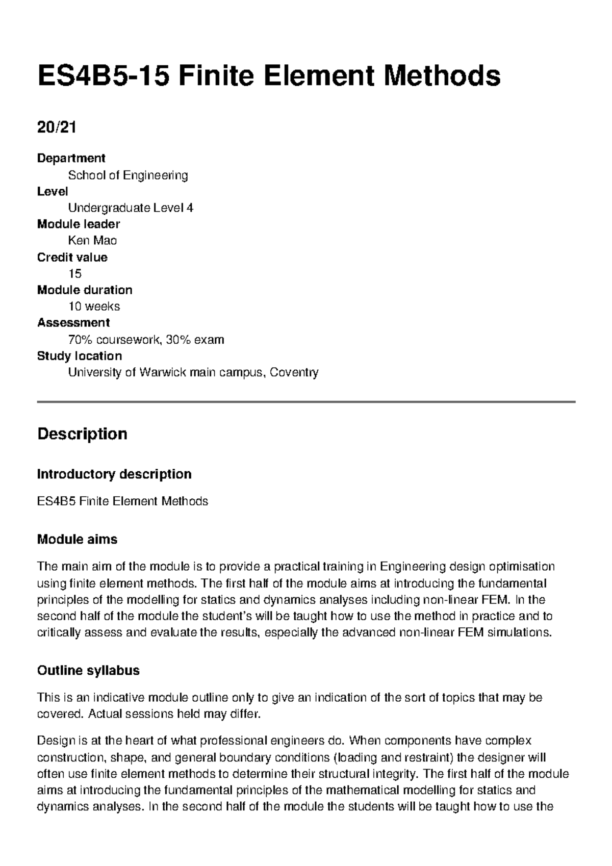 ES4B5-15-2020 - Shift Fork Design Optimization Using FEM Analysis - Studocu