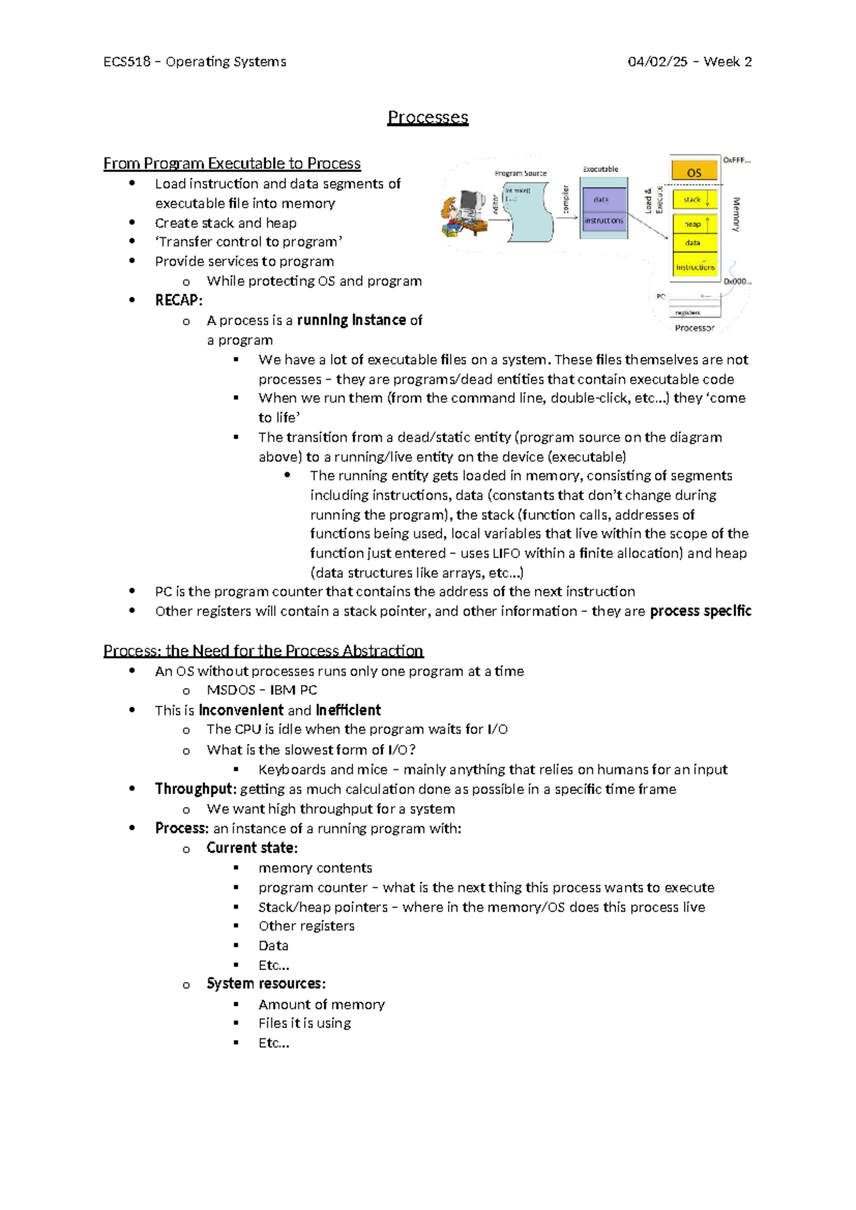 ECS518 - Operating Systems: Process Management and Scheduling Notes ...