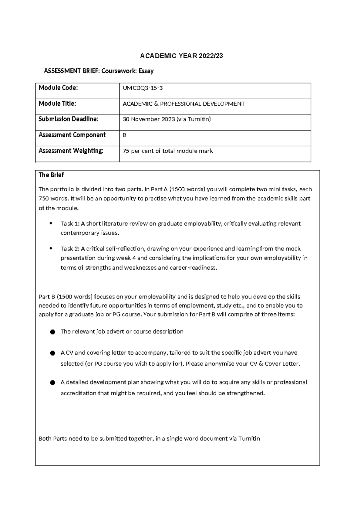 APD Component B Brief 2023-24 S1 NEU - ACADEMIC YEAR 2022/ ASSESSMENT ...