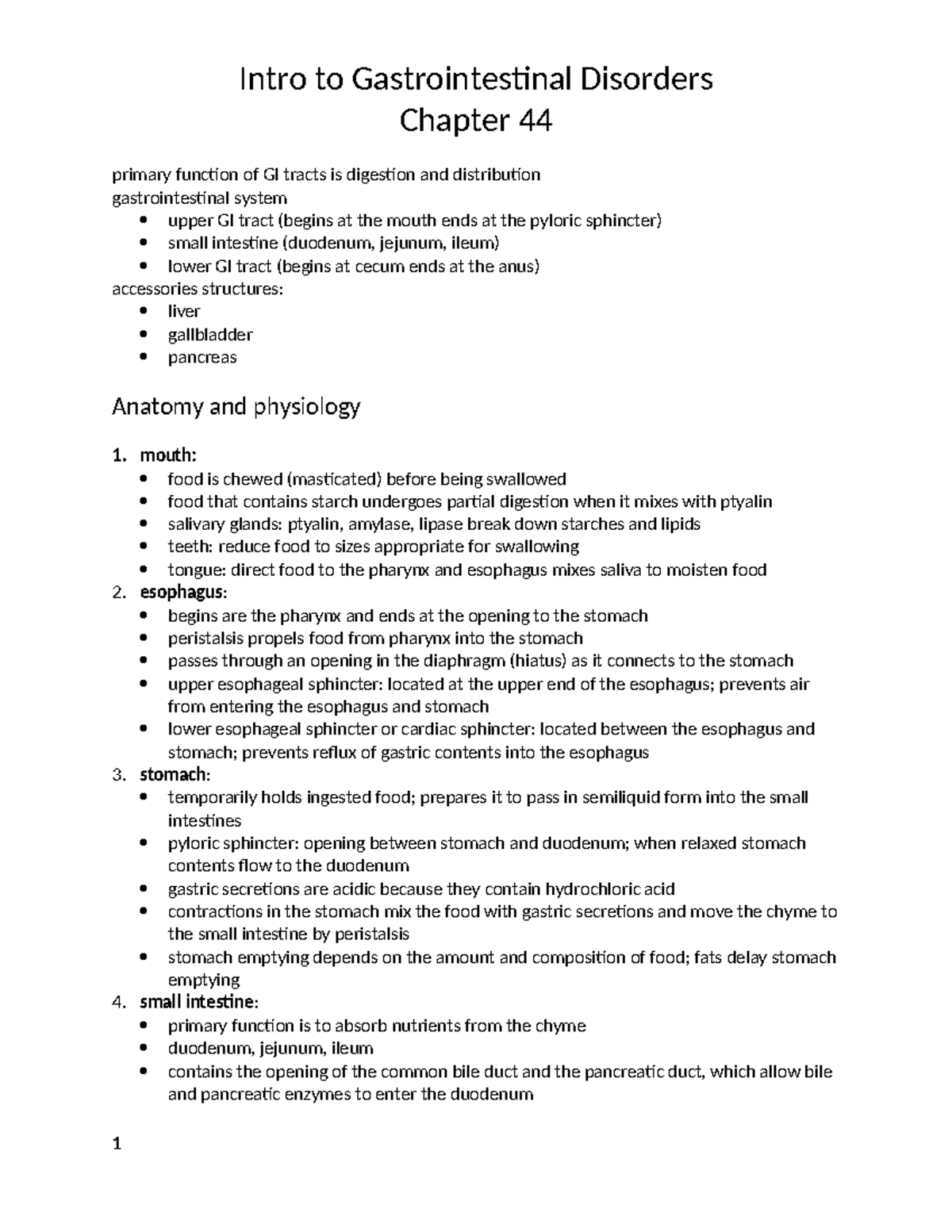 Gastro 44 - GI Tract Anatomy & Physiology Class Notes - Studocu