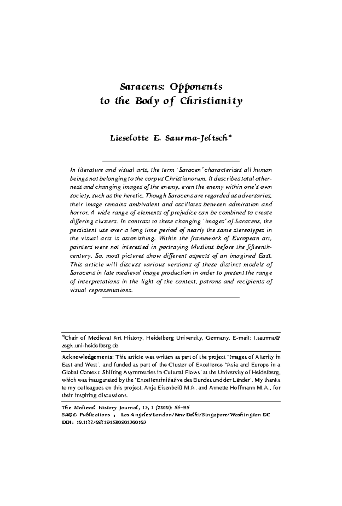 Saracens as Heretics: Imagery & Ideology in Medieval Manuscripts - Studocu
