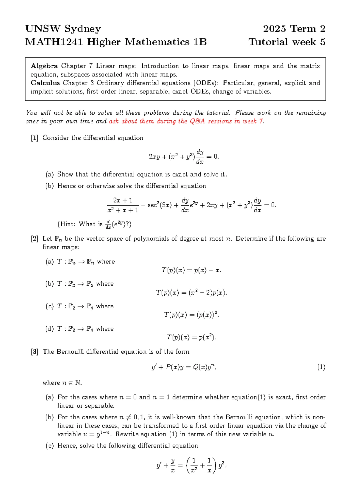 MATH1241 BT 2025 Week 2 - Vector Spaces & Partial Derivatives Tutorial - Studocu