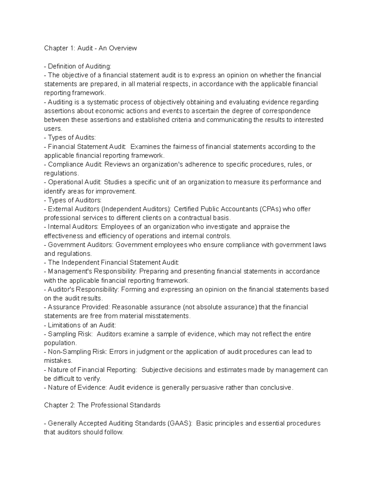 Audit - ACC - Chapter 1: Audit - An Overview Definition of Auditing: The objective of a ...