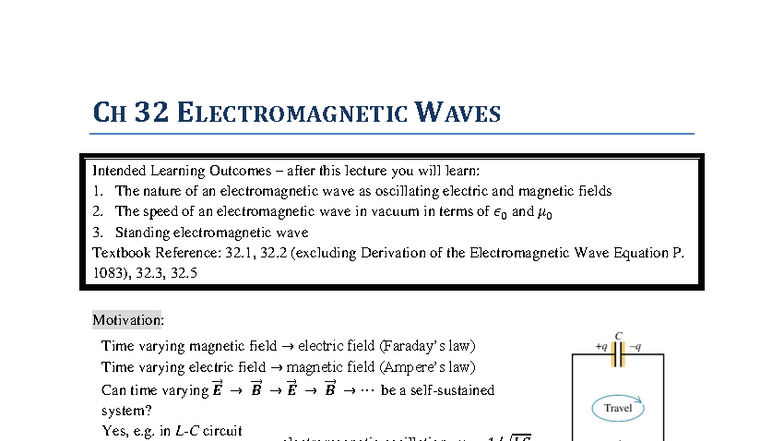 Lecture 19: CH 32 Electromagnetic Waves Overview and Key Concepts - Studocu