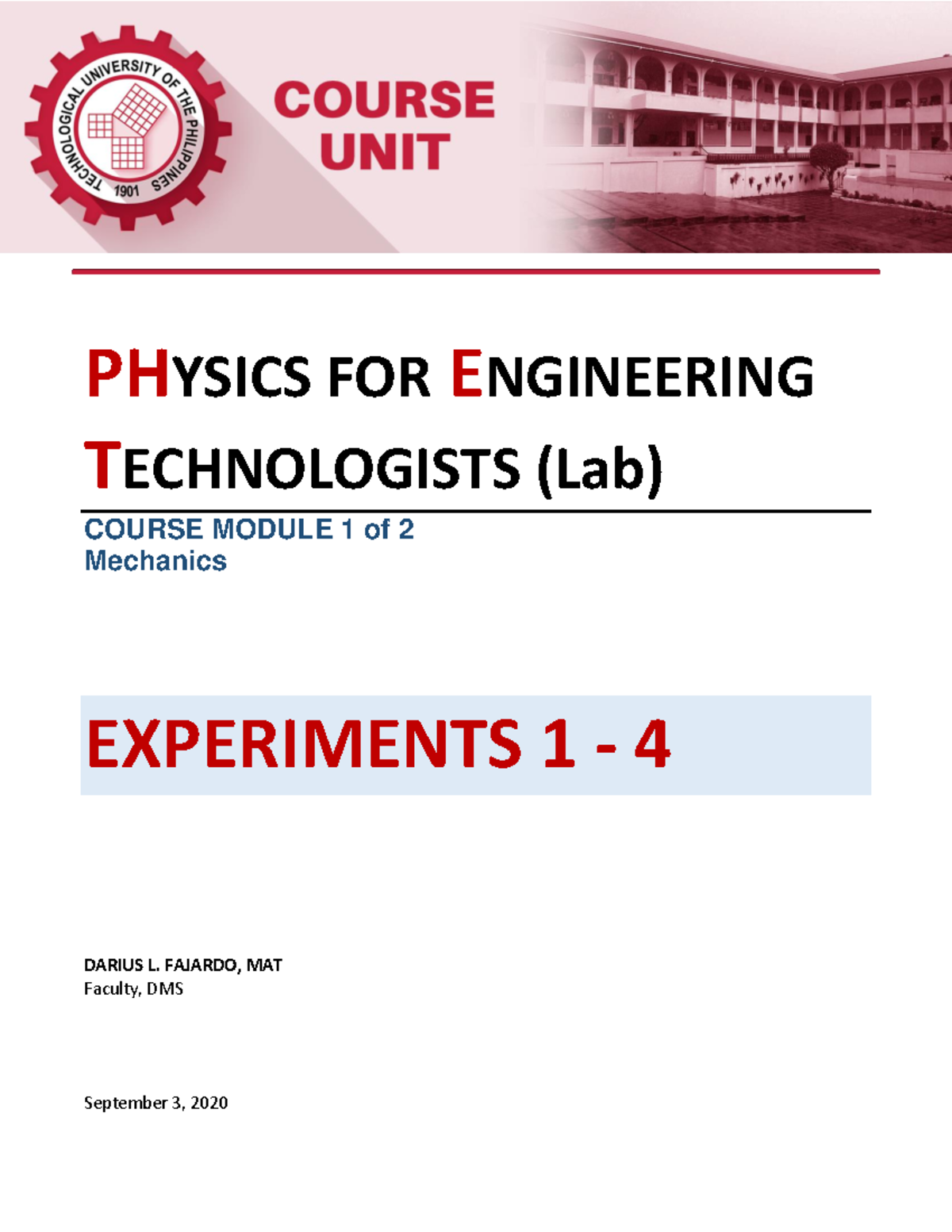 PHYS 101: Course Module 1 - Lab Manual on Mechanics Experiments - Studocu