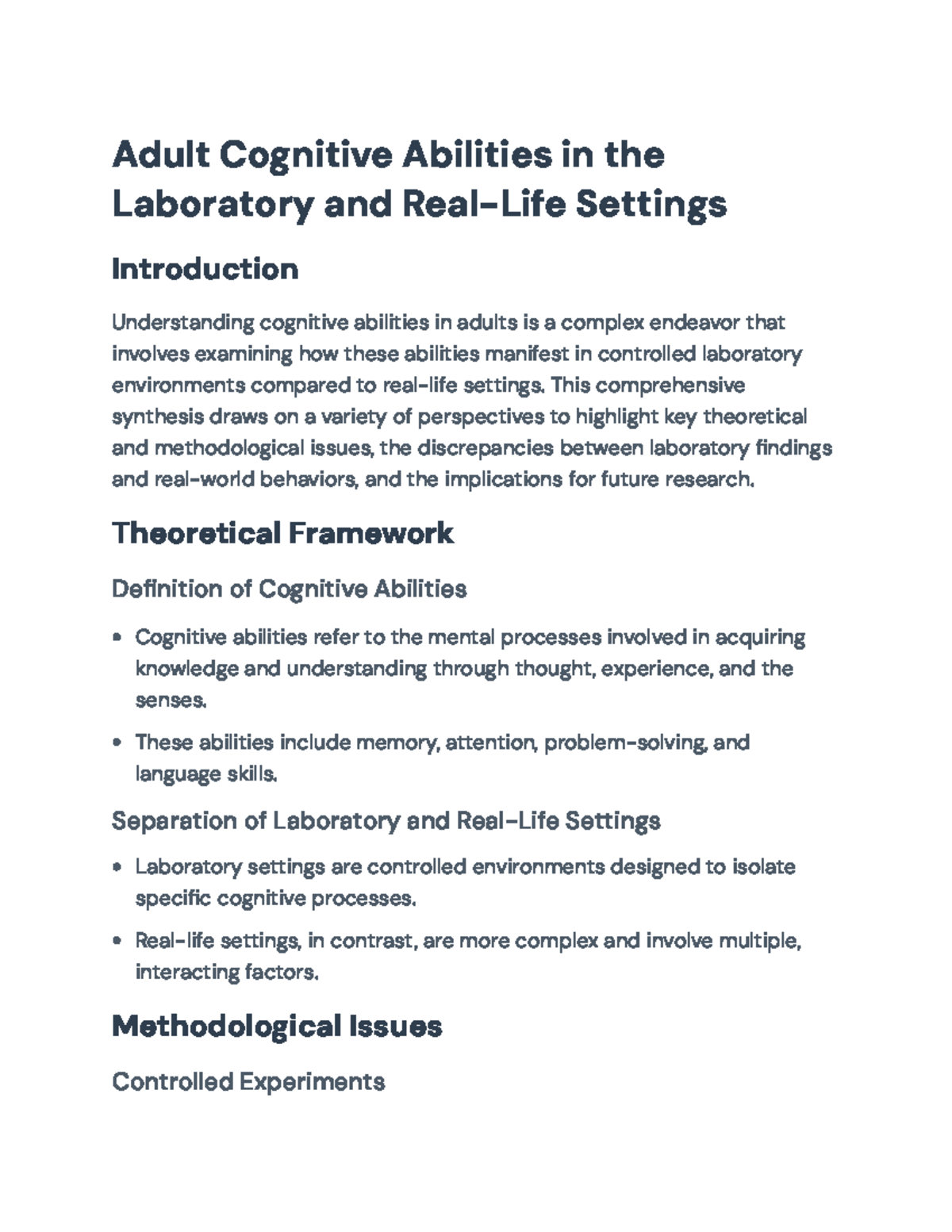 Cognitive Abilities in Adults: Lab vs. Real-Life Settings Analysis ...