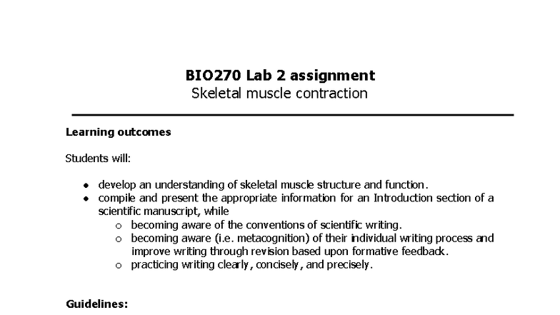 BIO270 Lab 2: Skeletal Muscle Contraction Assignment Guide - Studocu