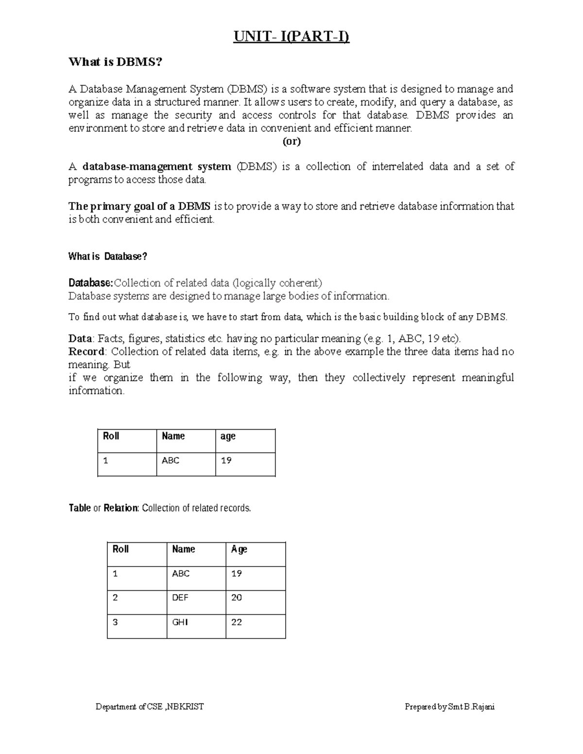 DBMS UNIT-1: Comprehensive Overview of Database Management Systems - Studocu