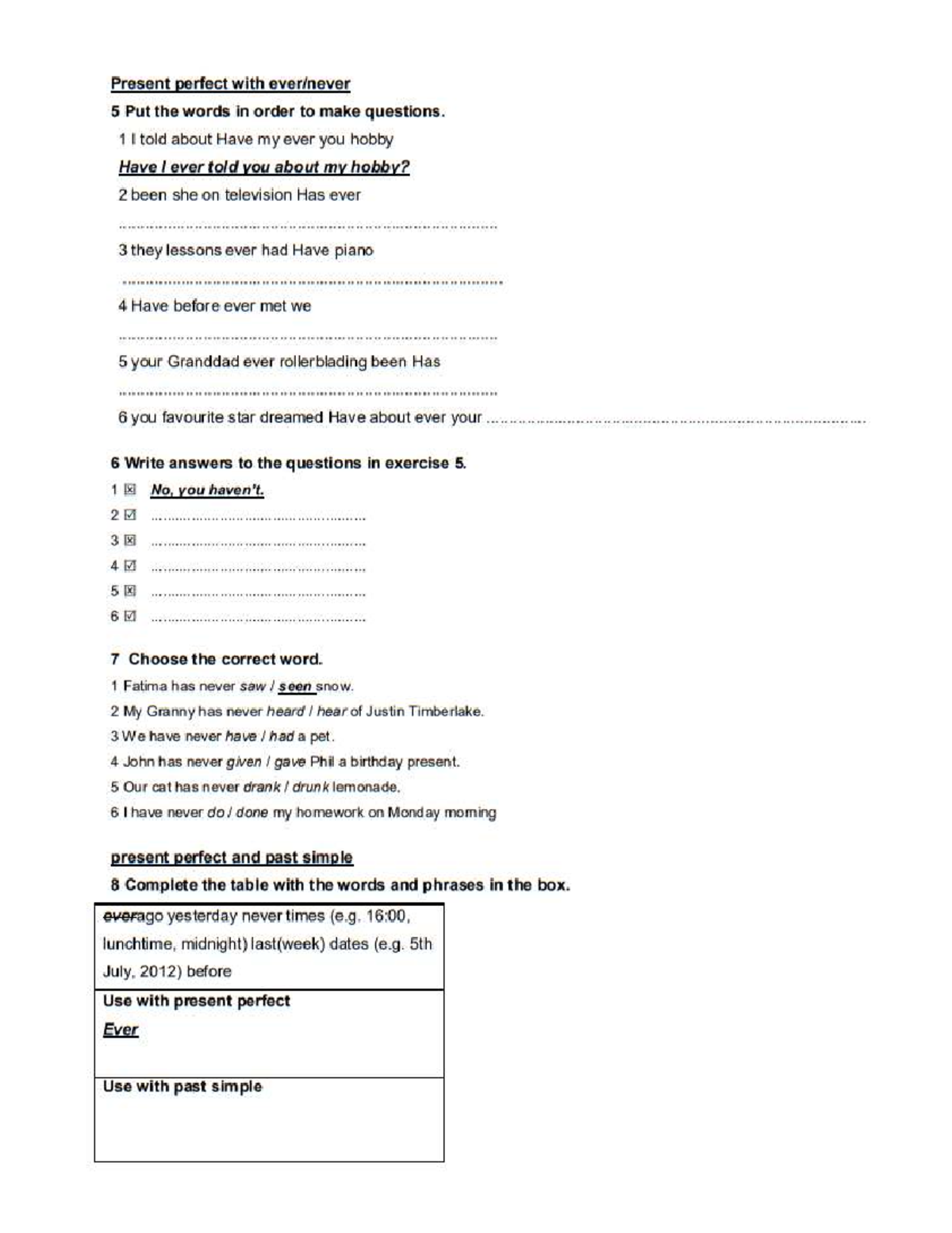Present Perfect Questions & Exercises - English 101 - Studocu