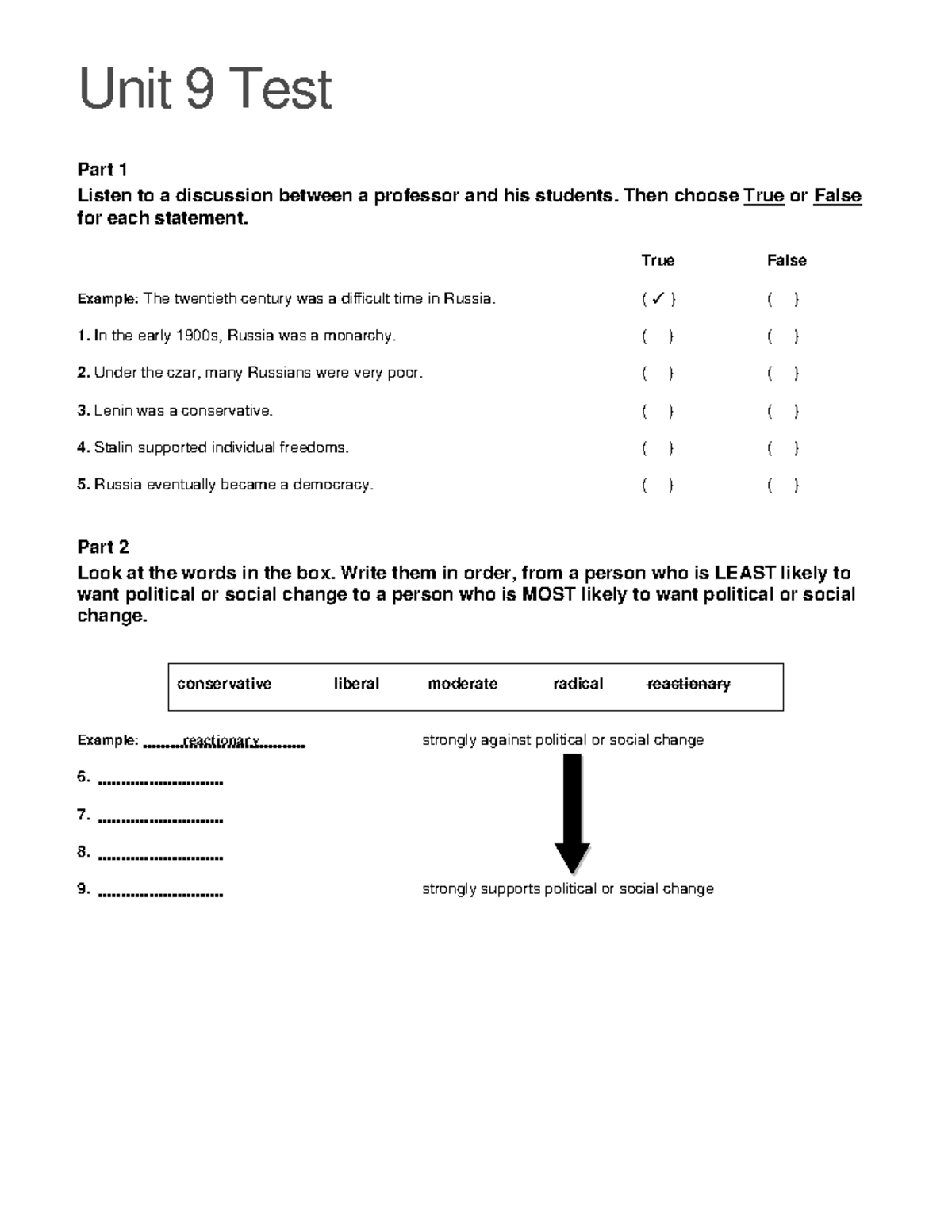 TN3b Unit 9 Test: Understanding Political Change and Discourse - Studocu