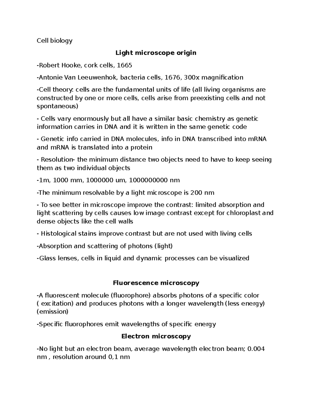 Cell Biology Notes: Light Microscopy & Cell Theory Insights - Studeersnel