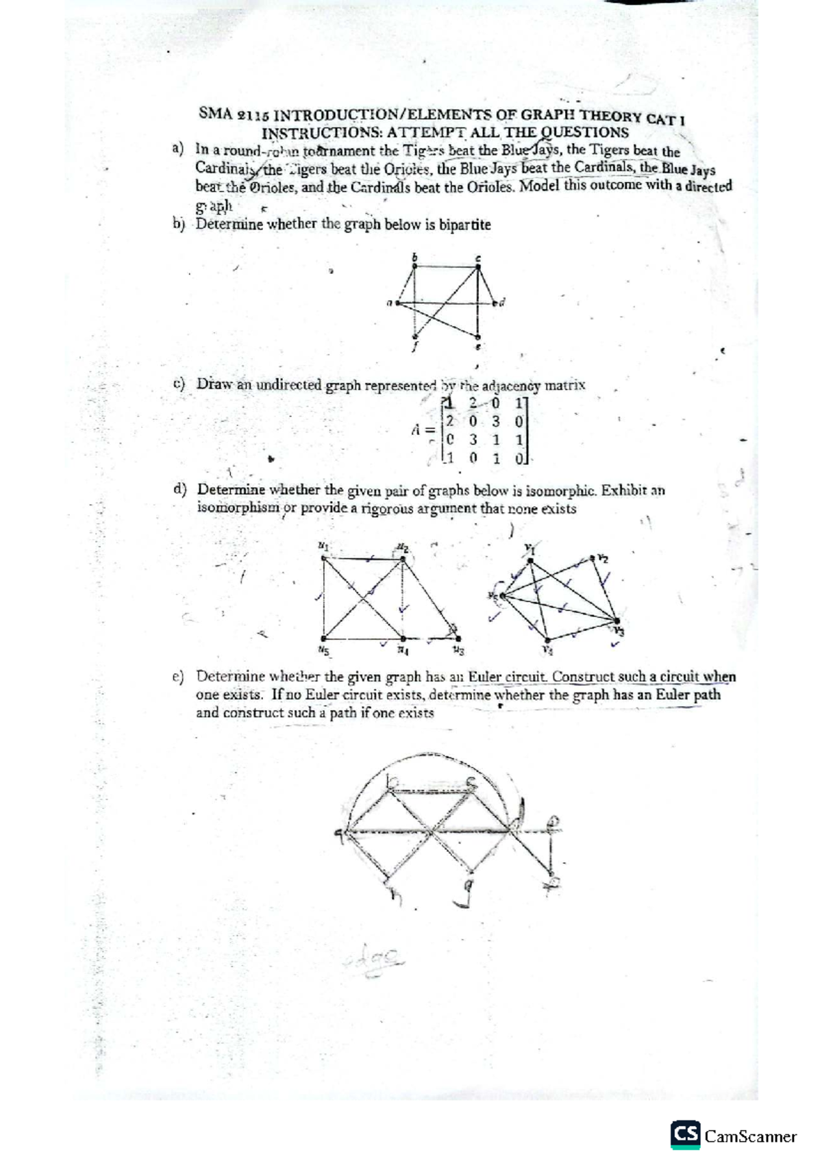SMA 2115 Graph Theory: Tournament Outcomes & Planar Graphs - Studocu