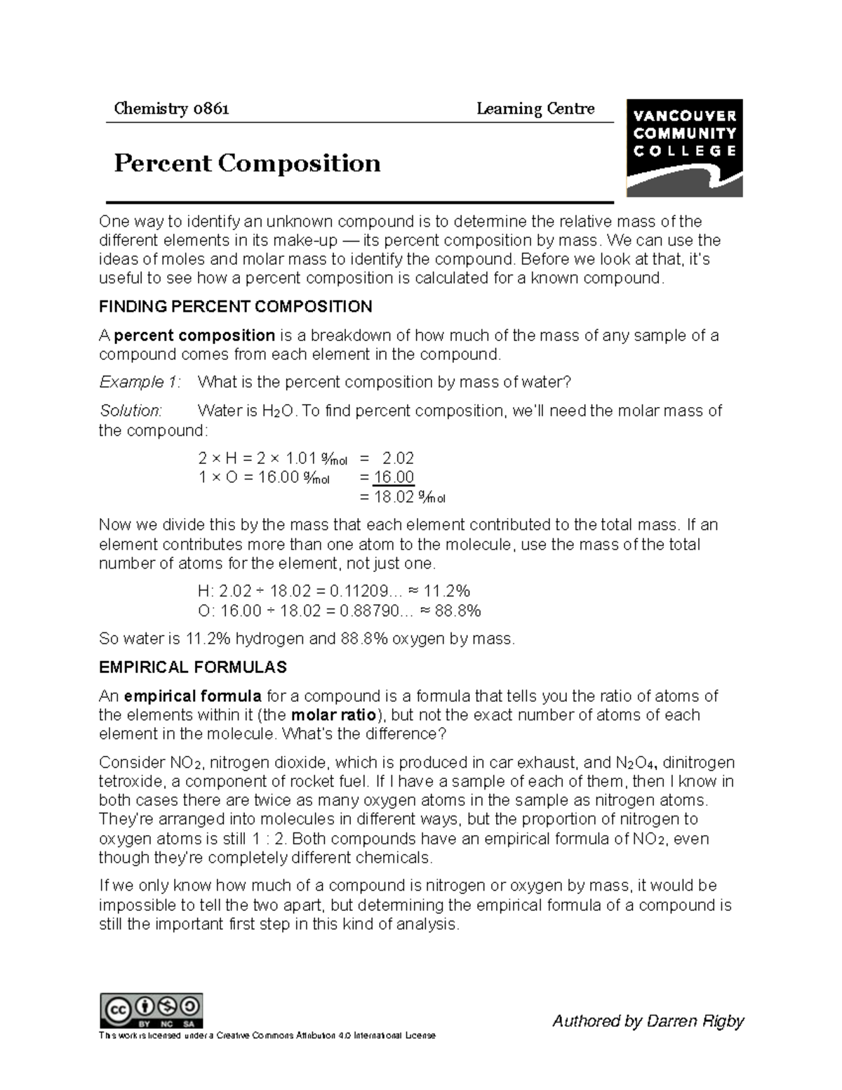 Chemistry 0861 Percent Composition and Empirical Formulas Guide - Studocu