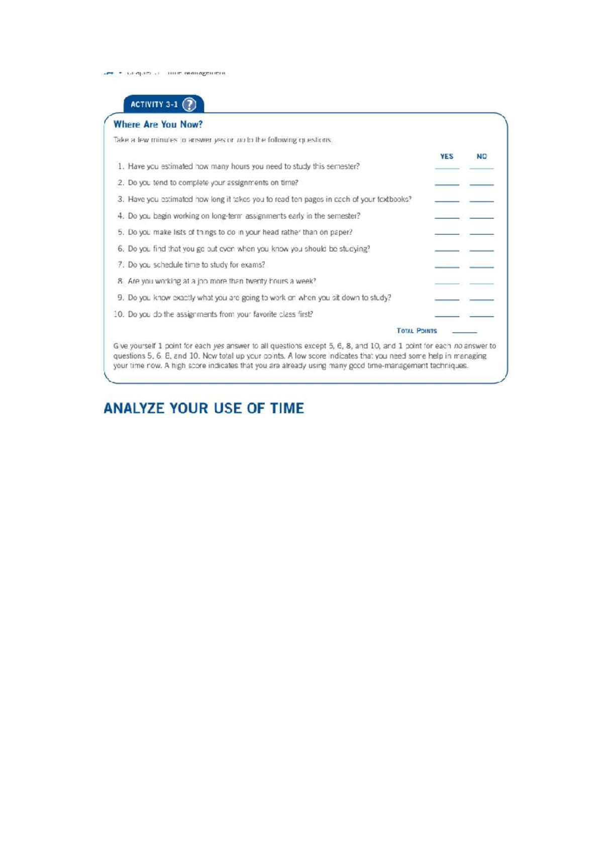Chapter 9 Management Activity: Time Management Self-Assessment - Studocu