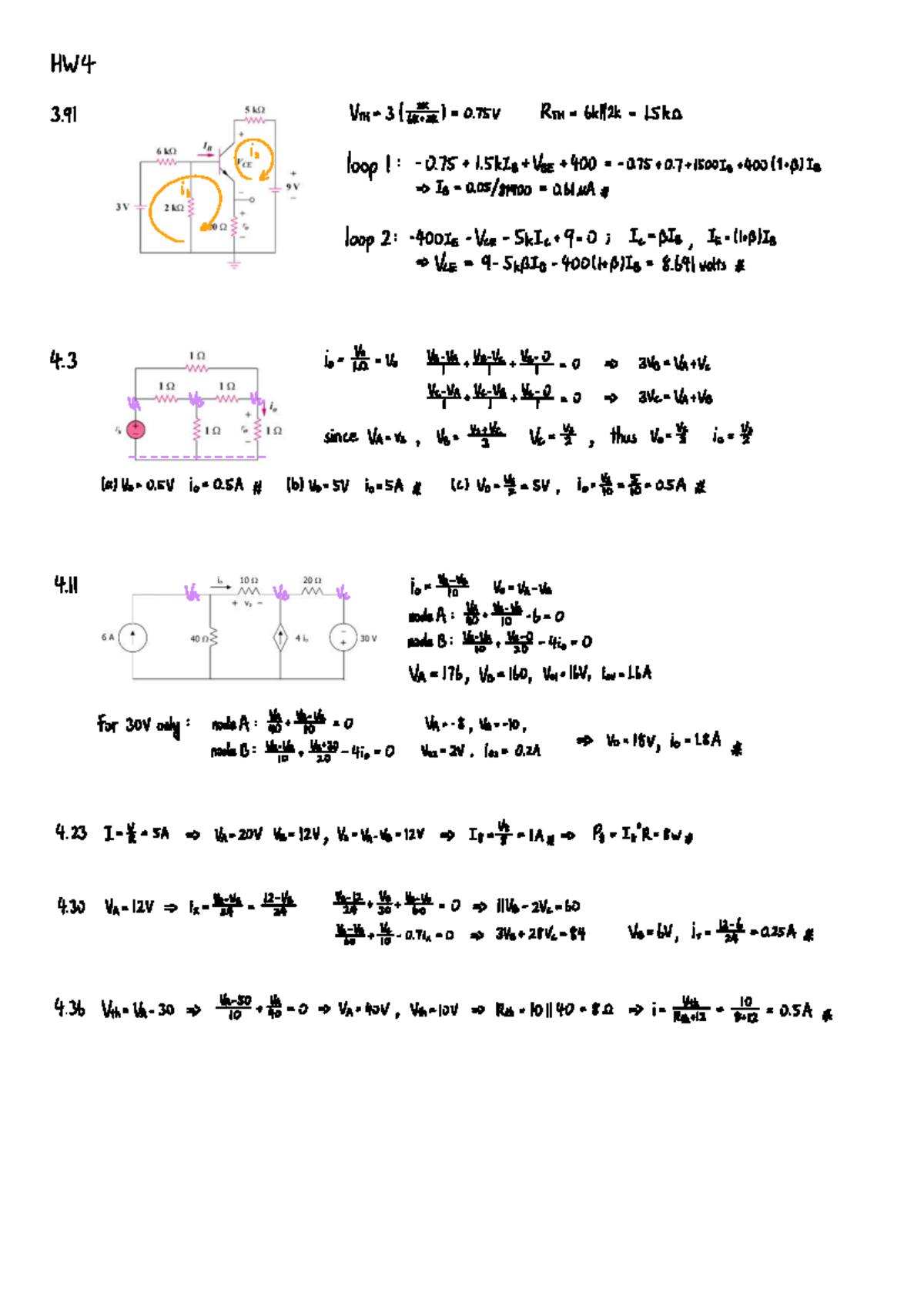 HW 4 - Circuit Analysis and Node Voltage Method Notes - Studocu