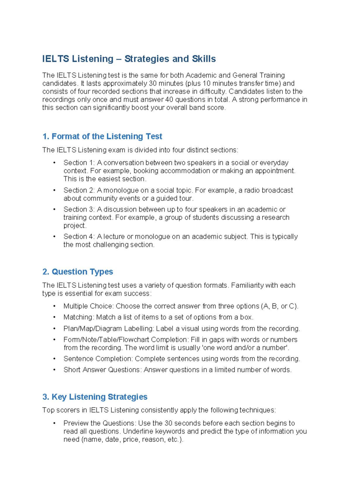 IELTS Listening Strategies: Techniques for Success in the Exam - Studocu