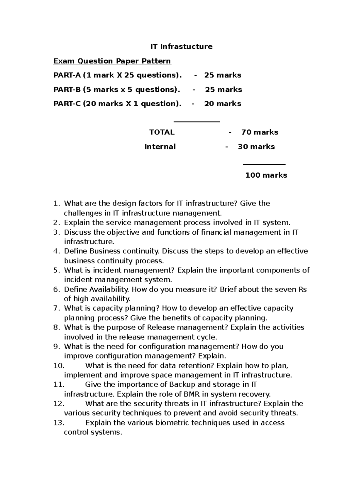 V20PCA107 - IT Infrastructure Management Exam Question Paper Pattern ...