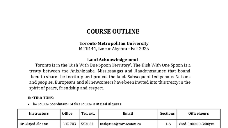 MTH141 Course Outline: Linear Algebra Fall 2025 - Studocu