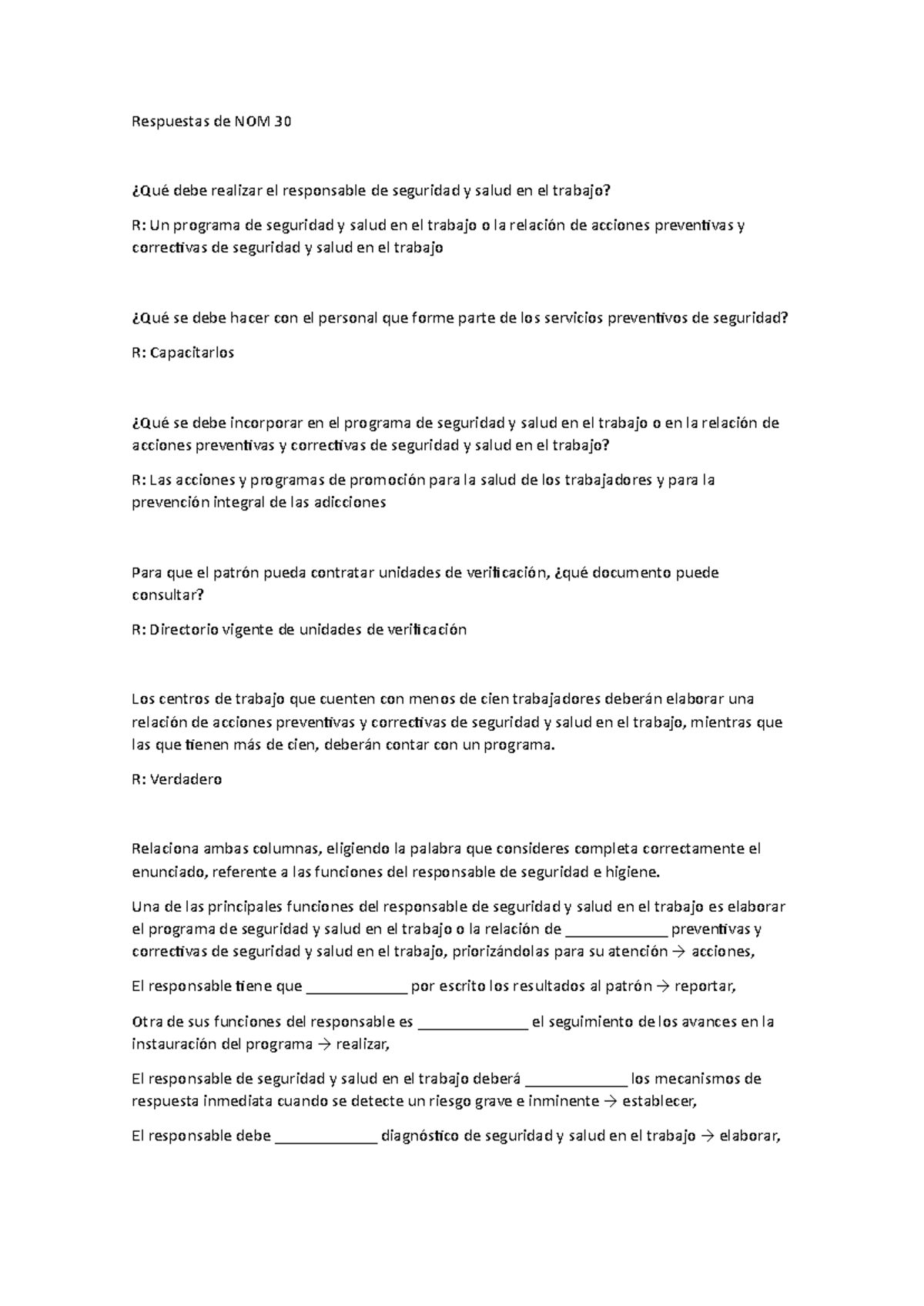 Respuestas de NOM-030: Programa de Seguridad y Salud en el Trabajo ...
