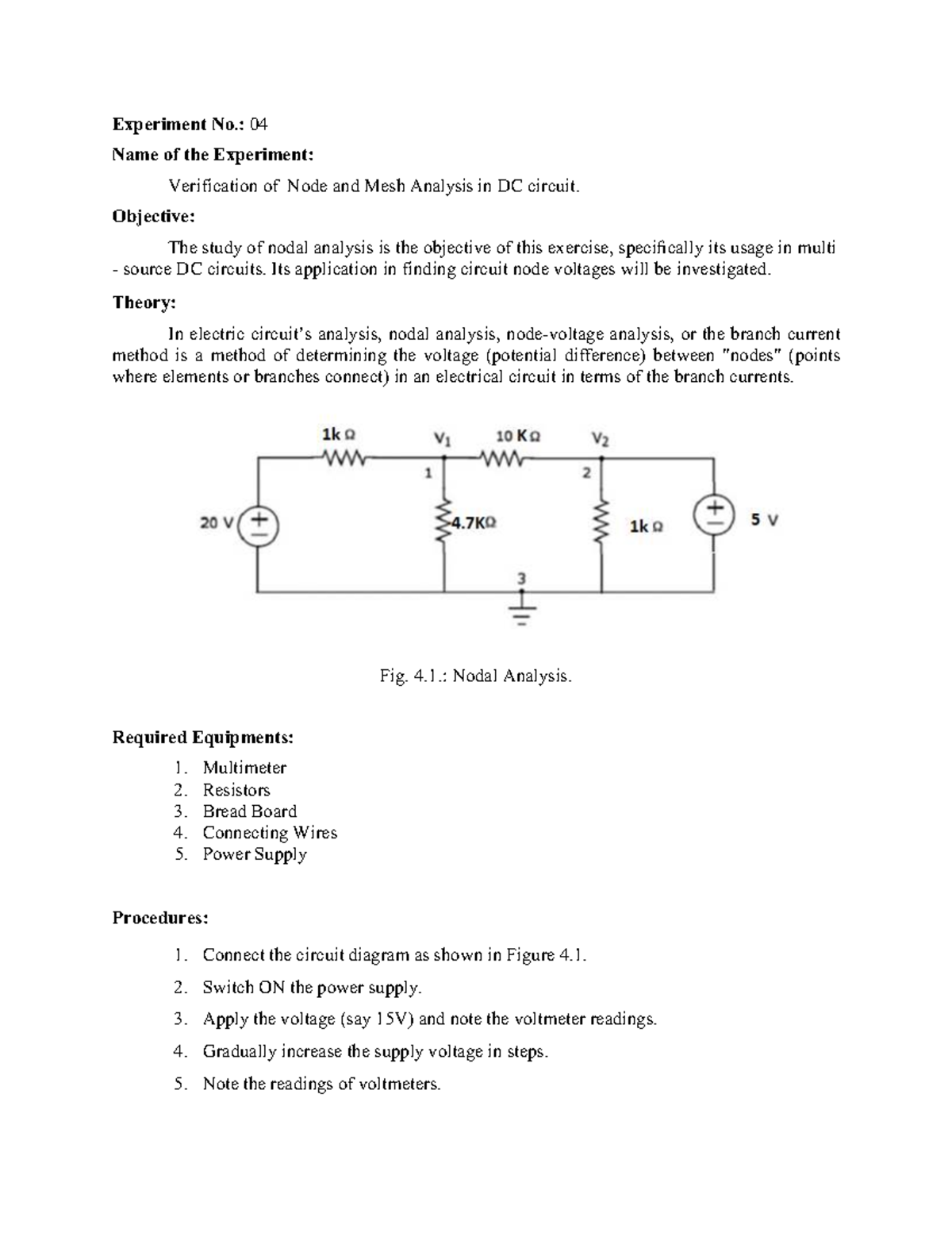Experiment 04 - Verification of Node & Mesh Analysis in DC Circuits ...