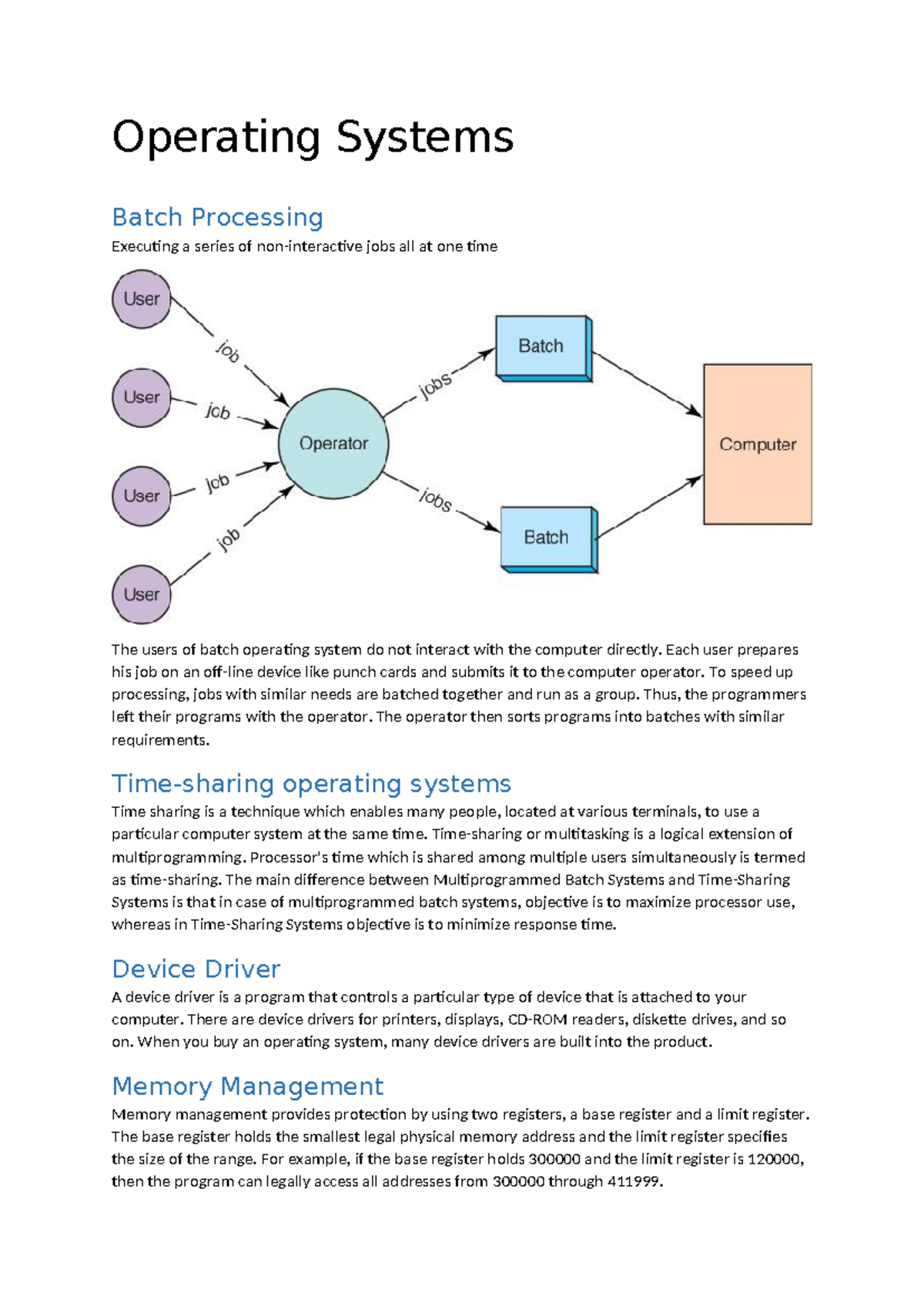 Operating Systems - LECTURE NOTES on Batch & Time-sharing Systems - Studocu