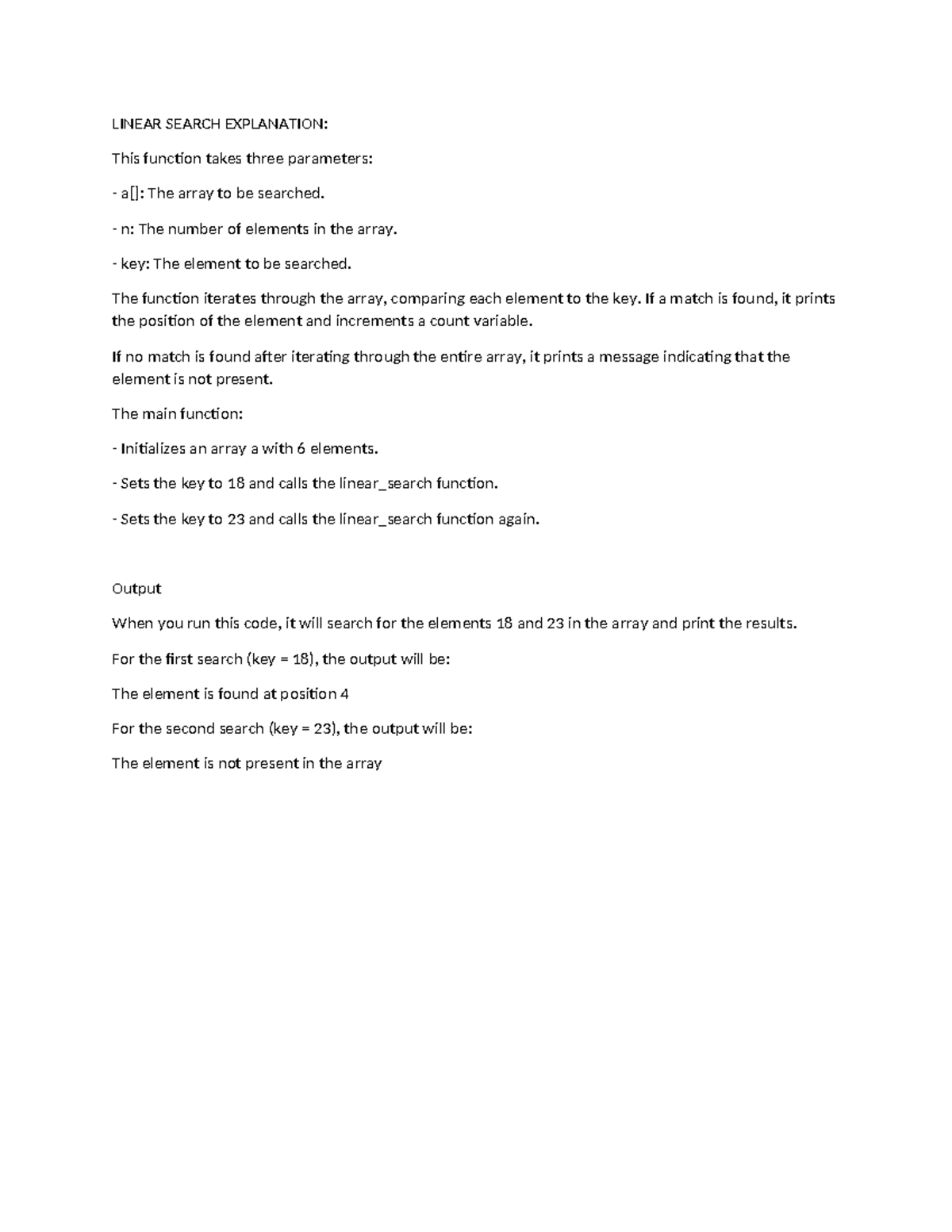 Linear Search Explanation - LINEAR SEARCH EXPLANATION: This function ...