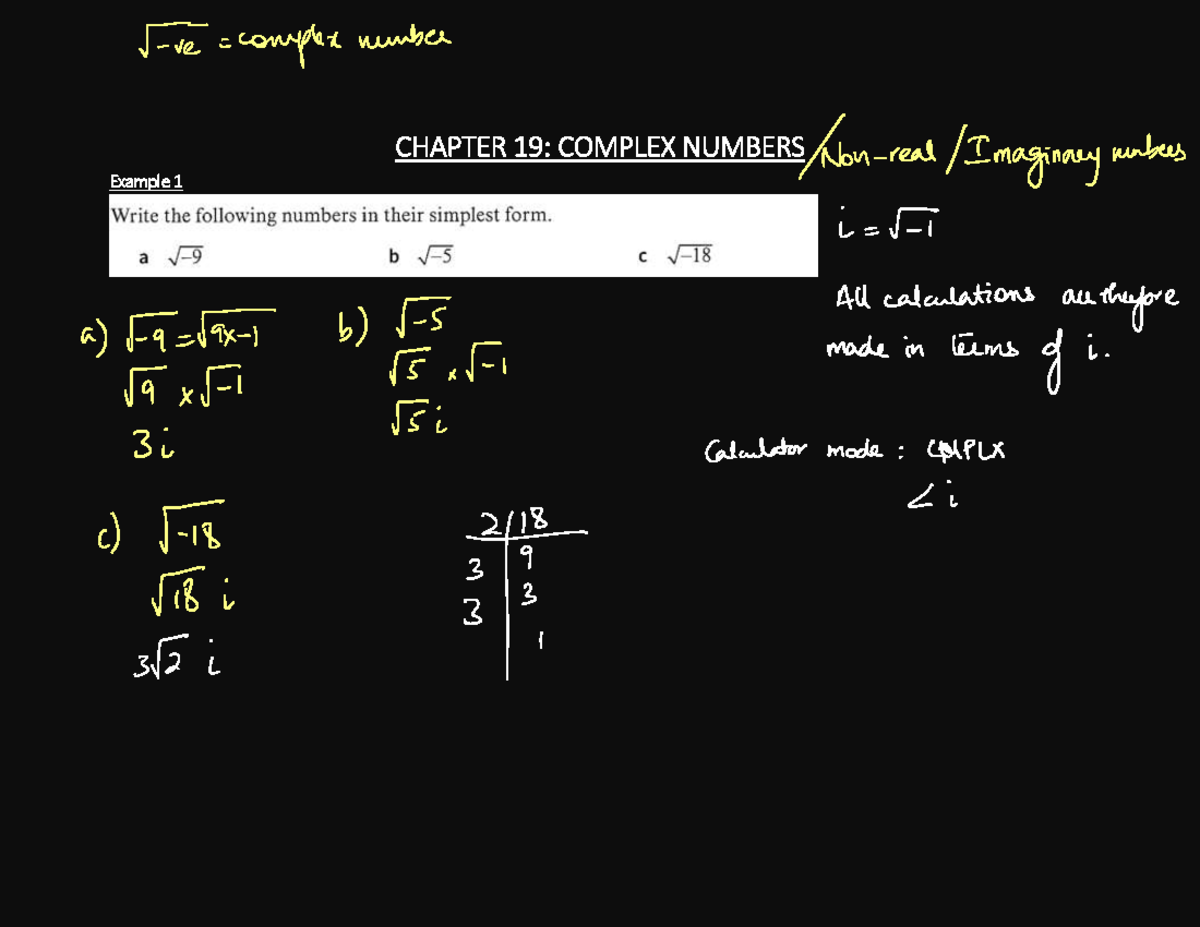 Complex Numbers - Chapter 19 Overview and Operations - Studocu