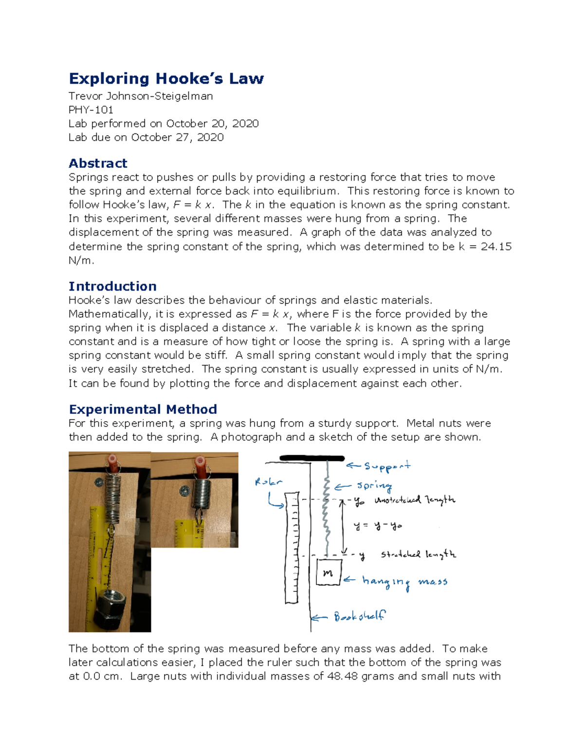 Lab Report: Exploring Hooke's Law in Spring Mechanics (PHYS 101) - Studocu