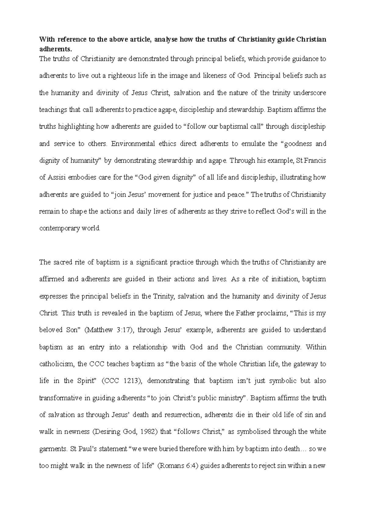 SOR 1 Assessment - Christianity Essay: The Guiding Truths of Faith ...