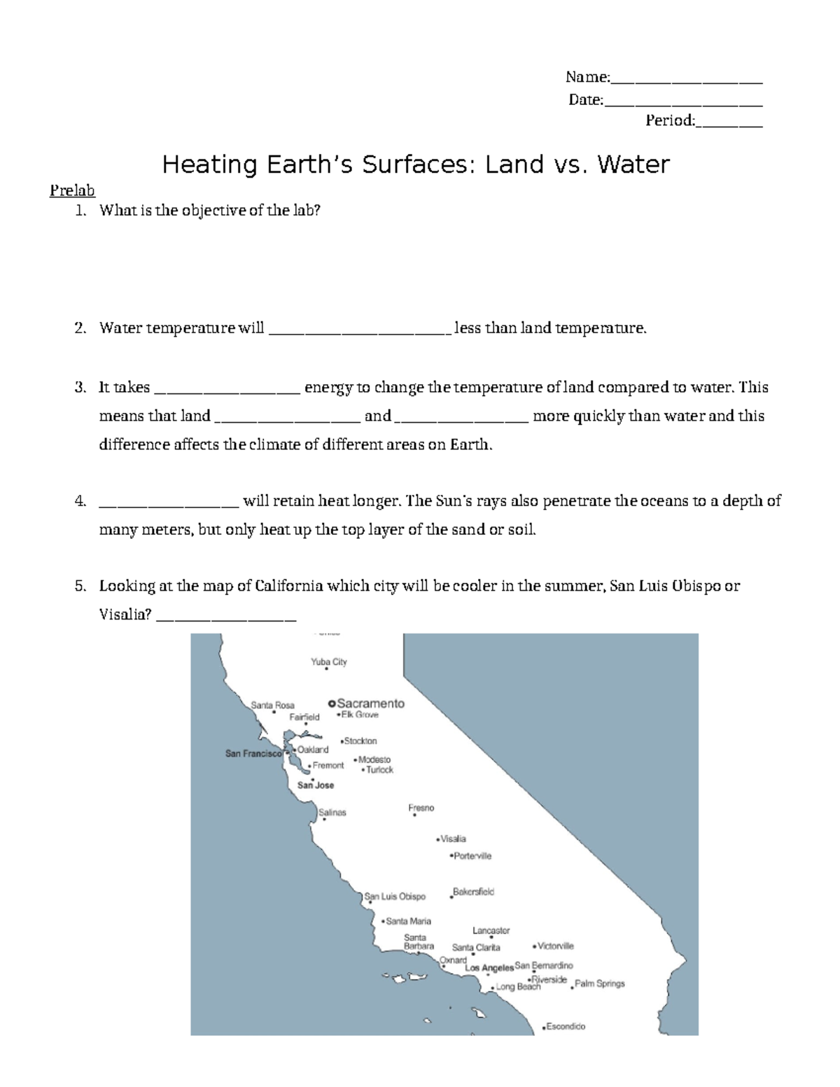 Earth Science Lab: Analyzing Land vs Water Heating Differences - Studocu