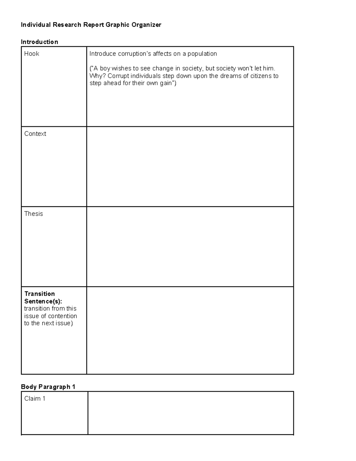 TASK 1 IRR Writing Graphic Organizer - Individual Research Report ...