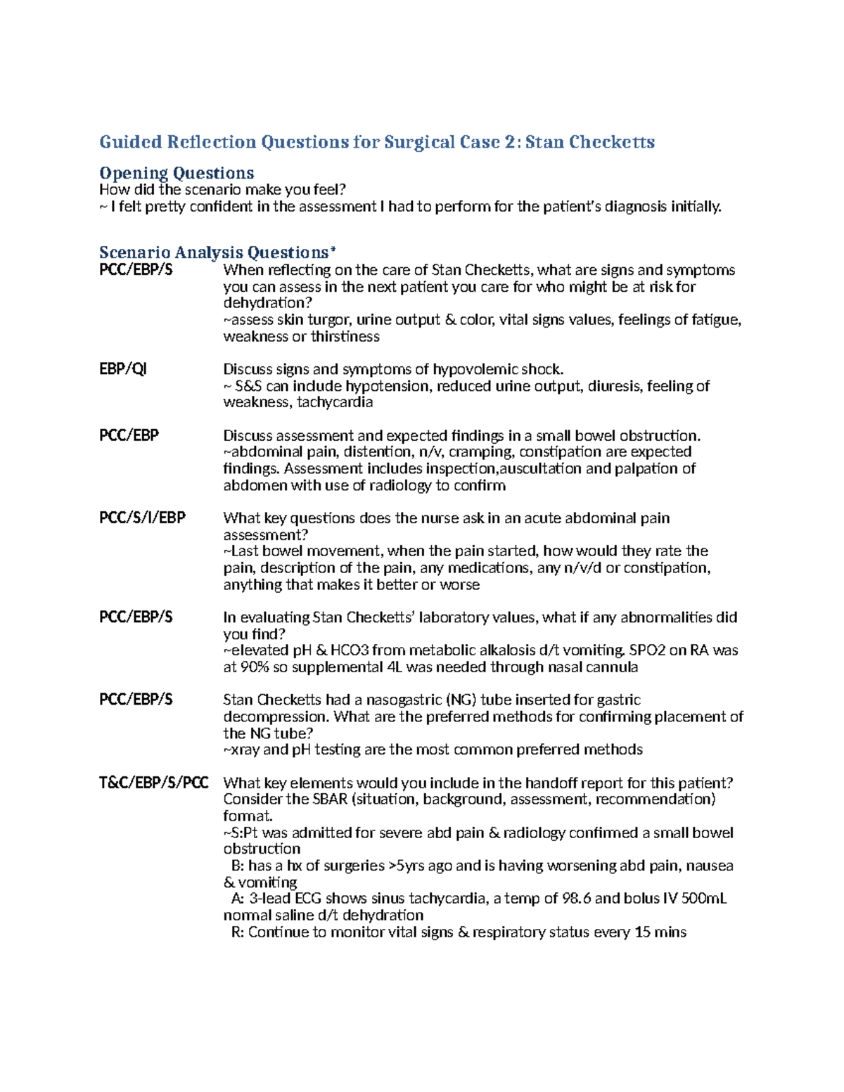VSIM Guided Reflection: Surgical Case Debrief on Stan Checketts - Studocu