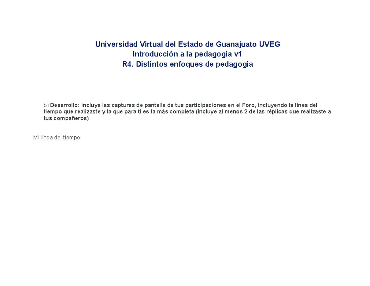 R4 U3 - Aporte sobre Enfoques de Pedagogía y Línea del Tiempo - Studocu